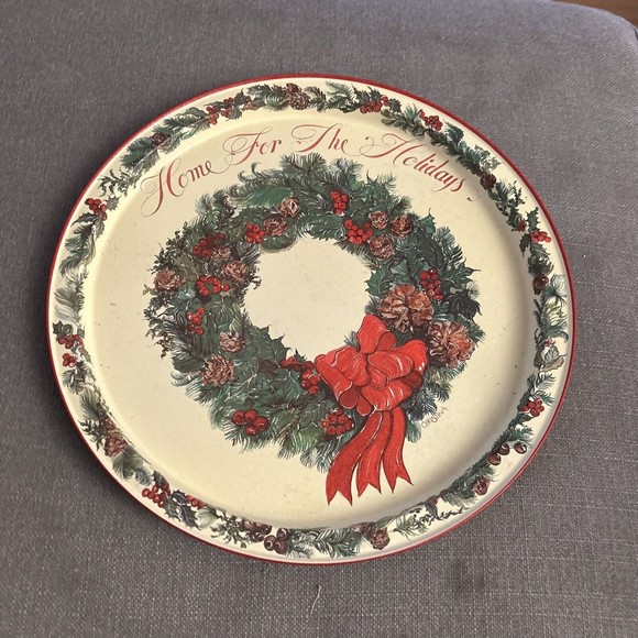 Dining | Vintage Christmas Tin Tray Metal 13 Inch Round A Christmas ...